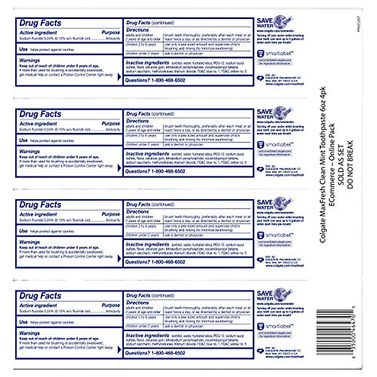 Colgate Max Fresh Whitening Toothpaste with Breath Strips, Clean Mint, 6 Ounce Tube, 4 Pack