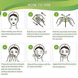 TOTCLEAR Facial Wax Strips For Hair Removal Face Waxing Kit For Women 40 Face Strips And 4 Calming Oil Wipes With Natural Formula