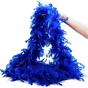 FeelfunFeather Blue Chandelle Turkey Feather Boa 2 Yards 45g for DIY Craft Wedding Party Dancing Concert Halloween Christmas Costume Home Decoration