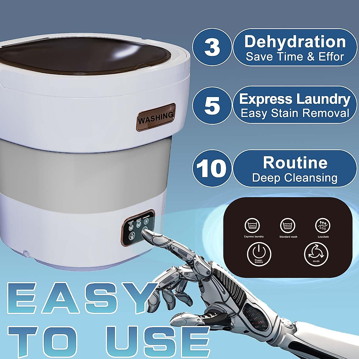 Portable Mini Washing Machine, 15L Collapsible Washer Machine, Foldable Underwear Washing Machine with Spin, Small Portable Washer and Dryer Combo for Apartments, Camping, Travel. (Grey)