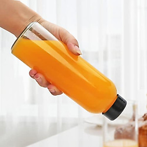 Datttcc 15 Oz Glass Water Bottles,Glass Juicing Bottles With Airtight Black Plastic Caps,Reusable Water Containers for Water,Juicing,Kombucha,Tea,Smoothies(16 Pack)