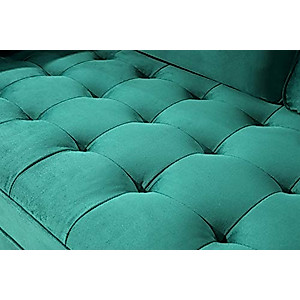 Container Furniture Direct Womble Modern Velvet Upholstered Living Room Diamond Tufted Chesterfield Loveseat with Gleaming Nailheads, Pine Green