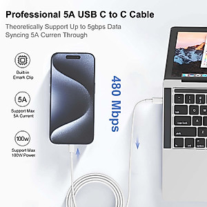 Hzevn Genuine 100w Extra Long USB C to USB C Cable for Apple MacBook Pro/Air Charger,6Ft+10 Ft 20v 5a Supper Fast USB c Charging Cable for iPhone 16/15 Pro Max iPad Pro 12.9 11 inch (MFi Certified)