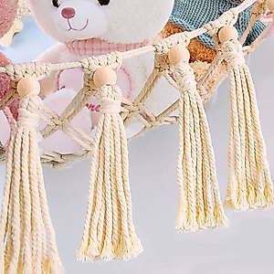ROPECUBE Hanging Stuffed Animal Hammock, Handmade Stuffed Animal Storage Organizer With Boho Macrame Style, Corner Plush Toys Storage Organizer for Nursery Kid Room Playroom