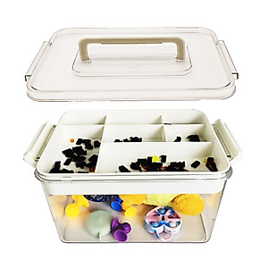 XUDAUP Plastic Storage Boxes with Removable10 inch Crafts Organizer Box Bin with Handle Container Latching Organization for Toys,Stationery,Beads,Sewing Supplies Clear white