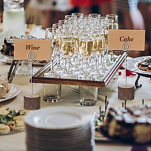 Gilprop 24 Pcs Wood Place Card Holders with Swirl Wire Wooden Memo Holder and 48 Pcs Kraft Place Cards Table Number Holders Picture Stands for Table Note Clip Holders for Wedding Party Name Food Sign