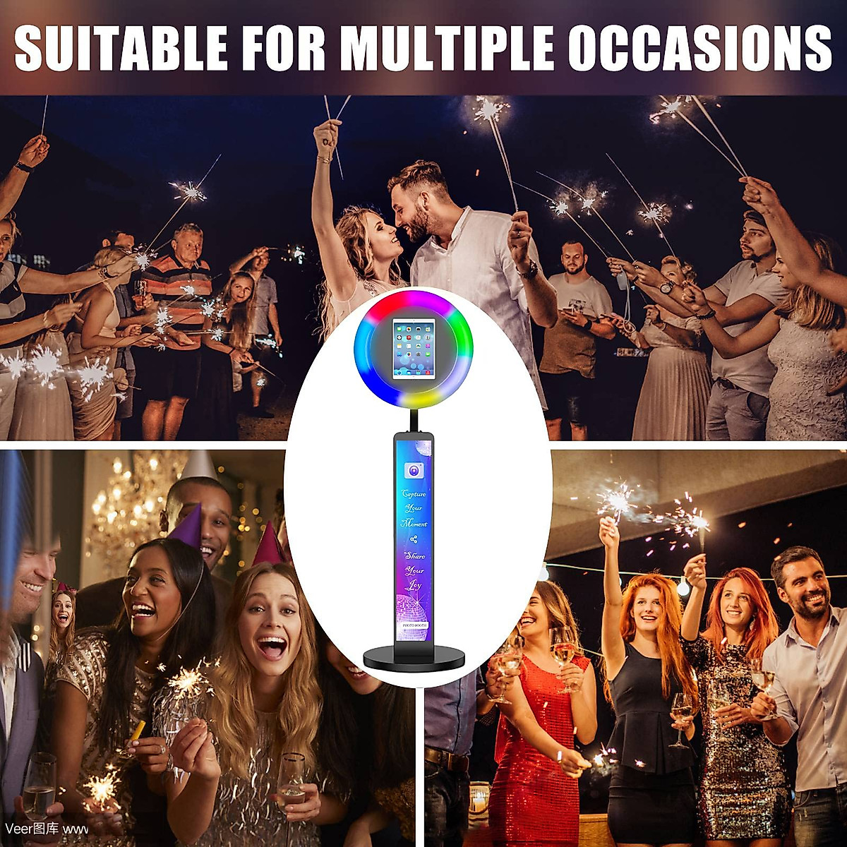 ZLPOWER Portable Photo Booth Shell Stand Stand for IPad 10.2" 10.9" 11" 12.9" Printer Stand Selfie Customized Logo Photobooth with Round RGB LED Light Ring and Flight Case for Events Christmas Wedding