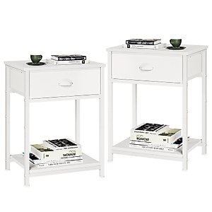 Furologee White Nightstands Set of 2, End Table with Fabric Drawer, Small Side Table for Small Spaces, 2 Tiers Storage Shelves End Table, Bedside Table for Living Room, Bedroom, Dorm