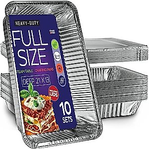 10-Pack Large Aluminum Steam Pans with Lids - 21x13, Heavy Duty for Roasting, Cooking, Warming Food,Silver