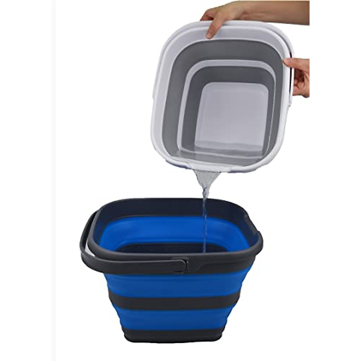 SAMMART 10L (2.6 Gallon) Collapsible Rectangular Handy Basket/Bucket (Grey/Blue (Set of 2))