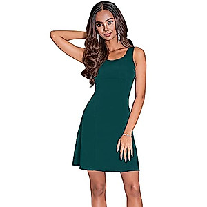 KOH KOH Plus Size Womens Sleeveless Scoop Neck Tank Camisole Doll Casual Sundress Sundresses Skater Beach Swing Flare Summer Party Mini Dress Dresses, Emerald Green 2XL 18-20