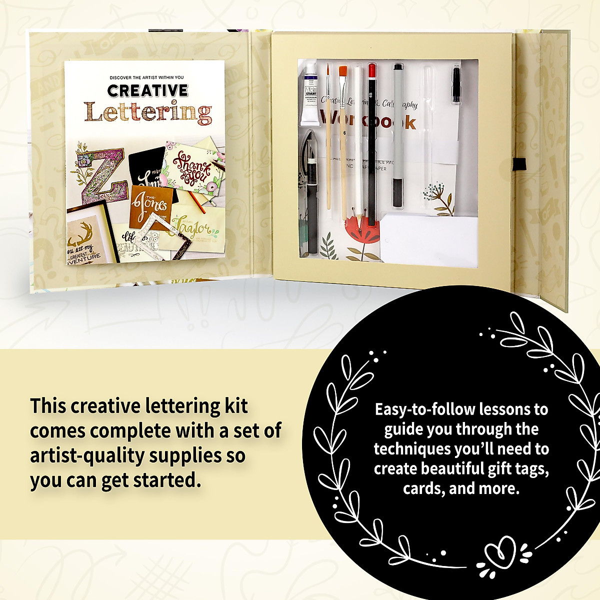 SpiceBox Creative Hand Lettering Kit, Learn Calligraphy Set with Workbook, Creative Simple Modern Letter Writing, Arts and Crafts Hobby for Adults