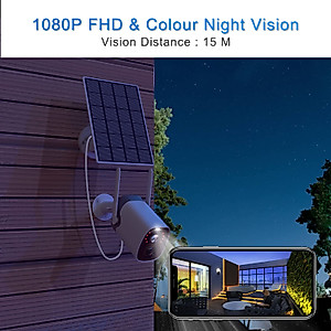 Facamword Solar Security Camera Outdoor Wireless 1080P WiFi Home Surveillance Camera Color Night Vision PIR Human Motion Detection Alert Spotlight Two Way Audio Battery Powered