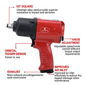 AEROPRO TOOLS 1/2-Inch Aluminum Air Impact Wrench(A398),Twin Hammer with 1000FT-LB Super Torque, Pneumatic Impact Gun, for Auto Repair, Tire Shop