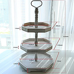 3 Tiered Serving Tray Wooden Farmhouse Decorative Tray, 3 Tier Tray for The Coffee Table, Kitchen Rustic Dinning Tiered Tray, Home Decor Tray, Three Tier Tray Cupcake Stand Display Tray