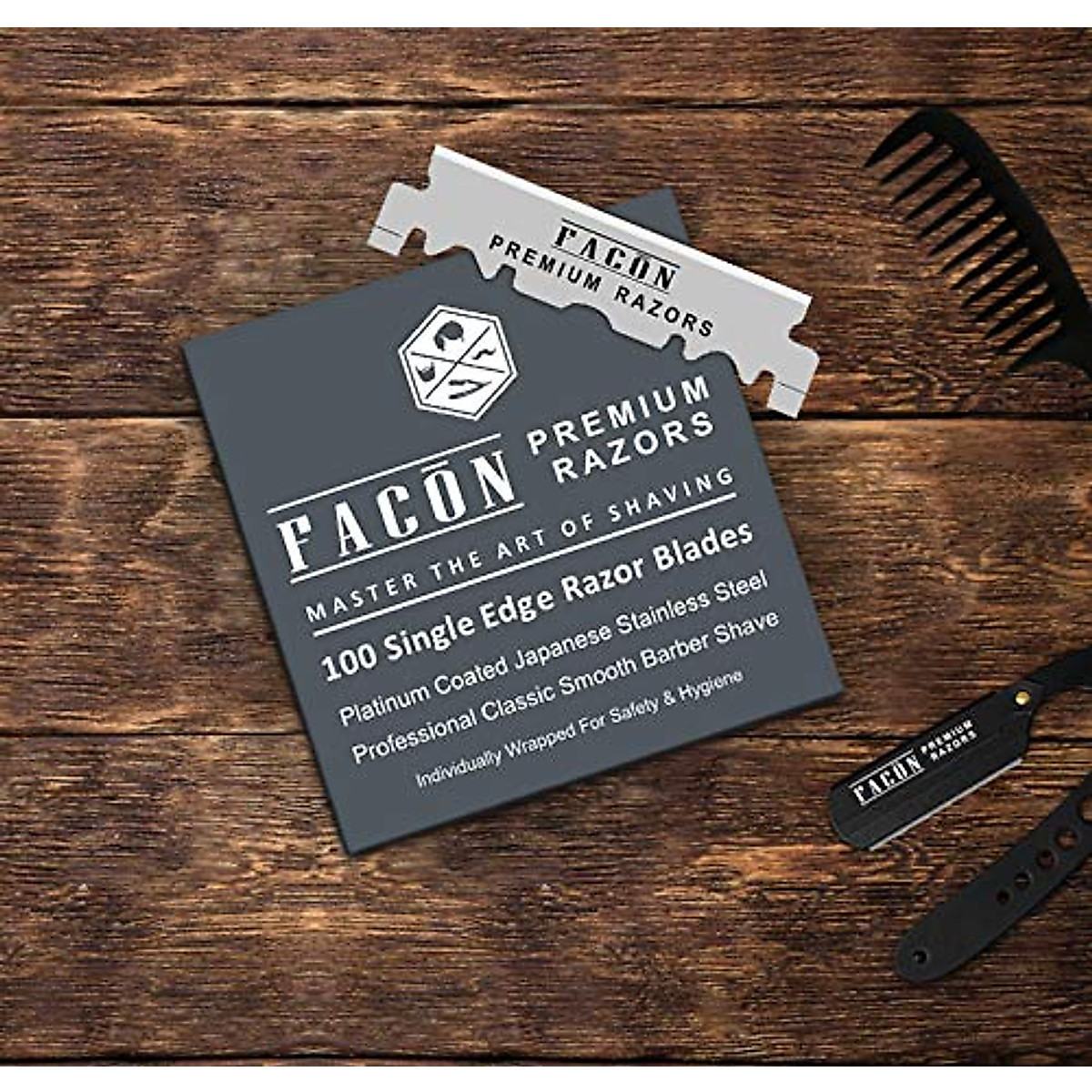 100 Facón Platinum Japanese Stainless Steel Single Edge Razor Blades for Professional Barber Straight Razor - 200+ Shaves