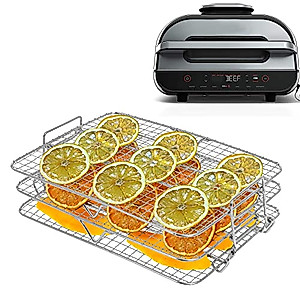 Air Fryer Rack Compatible with Ninja Foodi Grill XL Air Fryer FG551 IG601 IG651 Air Fryer Indoor Grill， Come with Basting Brush, Spatula and Kitchen Tongs