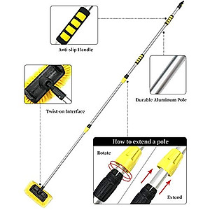 Buyplus 5-12 Foot (20 ft Reach) Car Wash Brush with 12-Inch Soft Bristle, On/Off Switch Telescopic Car Truck Boat Washing Brush with Hose Attachment for Cleaning RVs, House Siding, Floors and More!