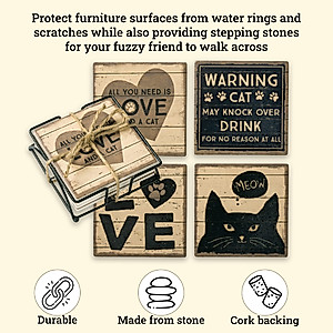 Cozy Home Base – Cat Lovers – Cat Gifts for Women – Coffee Tumbler, Funny Coasters, Kitchen Towel Gift Set