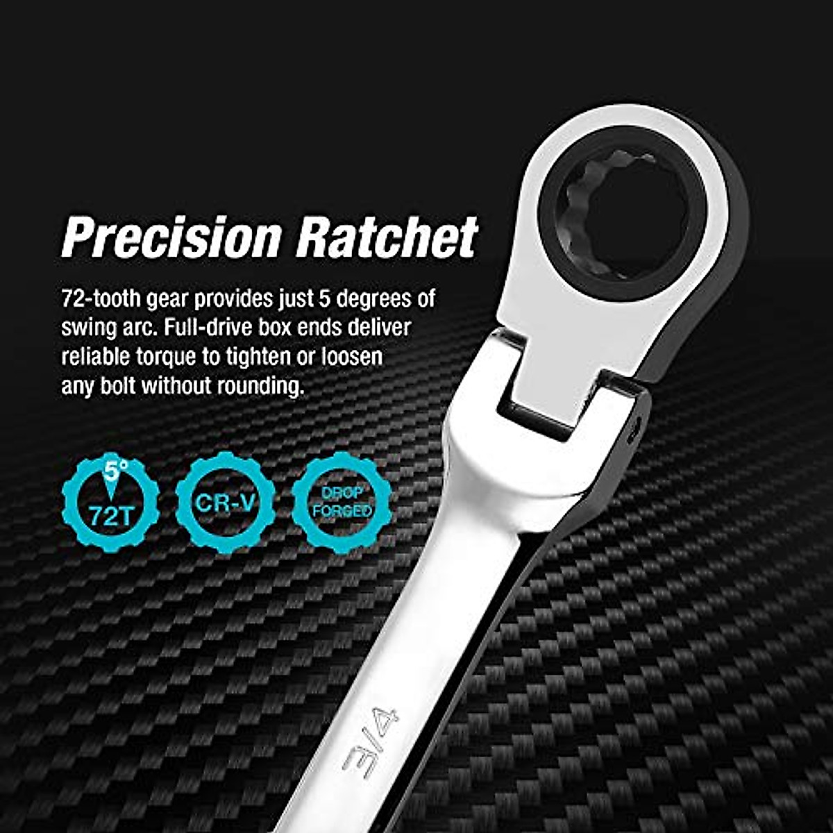 DURATECH Extra Long Flex-Head Ratcheting Wrench Set and Double Box End Ratcheting Wrench Set, 5-Piece, CR-V Steel, with EVA Foam Tool Organizer