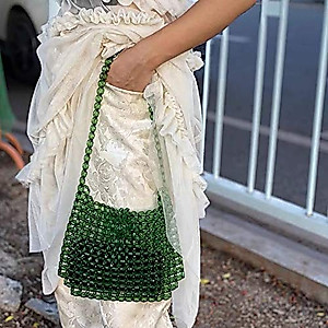 YIFEI Women Green Colored Transparent Beaded Acrylic Shoulderbag Evening Handmade Crossbody Bags