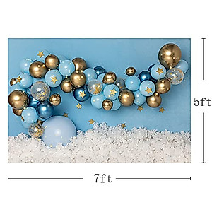 MEHOFOND 7x5ft Boy Birthday Photography Background for Newborn Kids Portrait Decorations Blue and Gold Balloons Stars Boy 1st Bday Party Backdrop Photoshoot Studio Booth Props for Cake Smash