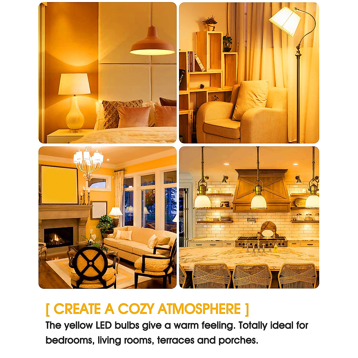 Bug Light Bulbs Outdoor, 40W Equivalent Amber Yellow LED Bug Lights for Outside, 6W 500LM 2000K for Porch Lights, Non-Attracting, Not-Dimmable A19 Bulb for Patio, Deck, Backyard, Hallway, 2 Pack