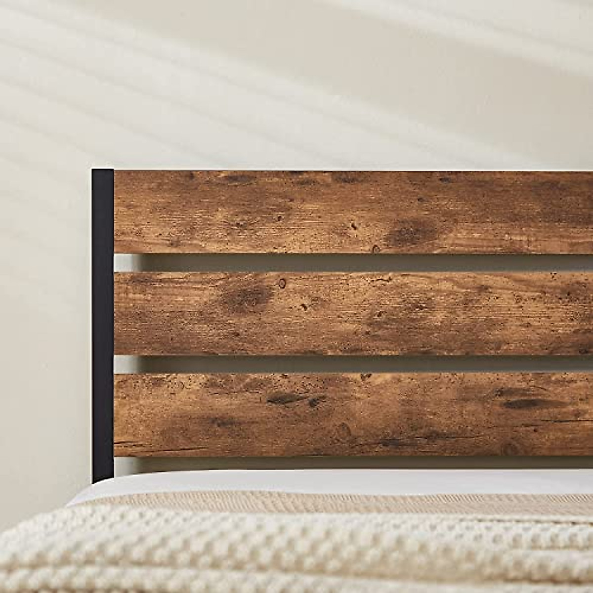 VECELO Platform Twin Bed Frame with Rustic Vintage Wood Headboard and Footboard, Mattress Foundation, Strong Metal Slats Support, No Box Spring Needed