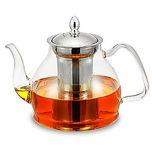 Glass Teapot, 40oz/1200mL Glass Kettle with Removable Stainless Steel Infuser for Blooming Tea & Loose Leaf Tea, Gooseneck Tea Pot, Microwave & Stovetop Safe, Gift Box for Tea Maker