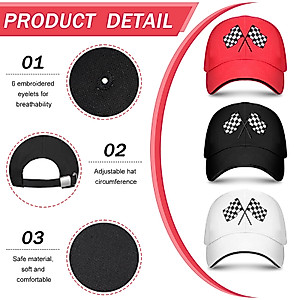 3 Pieces Baseball Cap for Men Women Checkered Flags Race Car Flag Adjustable Washable Trucker Hat Embroidery Unisex Dad Hat Sports Cap, White, Red, Black