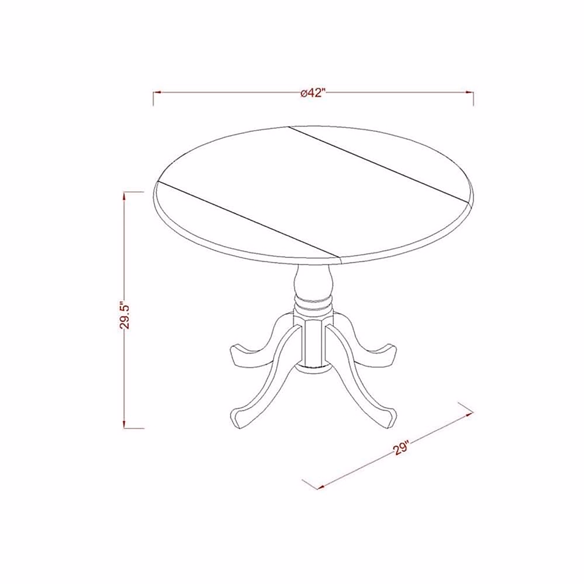 East West Furniture DST-BOK-TP Dublin Dining Room Table - a Round kitchen Table Top with Dropleaf & Pedestal Base, 42x42 Inch, Multi-Color