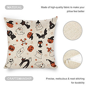 Halloween Ghosts Pattern Throw Pillow Covers 18×18 Pillowcases Set of 2 Cartoon Style Linen Decorative Square Pillow Case Cushion Covers Standard Size for Sofa Couch Outdoor Bed Pillow Protectors