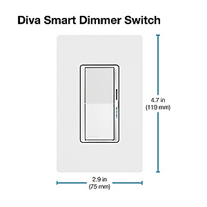 Lutron Diva Smart Dimmer Switch with Wallplate for Caséta Smart Lighting | No Neutral Wire Required | DVRFW-6L-WH-A | White 