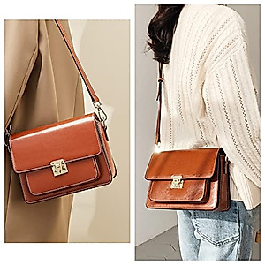 LL LOPPOP Small Retro Split Genuine Leather Crossbody Shoulder Bag for Women, Clutch Square Purses Handbags with Two Adjustable Straps 204204