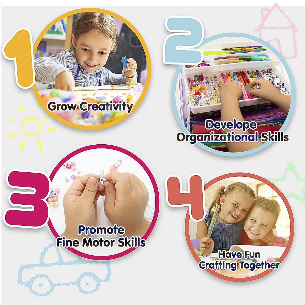 Olly Kids Arts and Crafts Supplies Set- 1000+ Pieces Giftable Craft Box for Kids: DIY Craft Supplies for Toddlers, School Project, and Homeschool