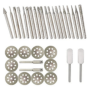 Diamond Burr Set For Dremel Rotary Tool Grinding Cutting Bur Bit Stone Glass Tile Jewelry Engraving Rock Etching Masonry 1/8” Die Grinder Carving Cutter Metal Engraver Kit Notching Lapidary - 32pc Set