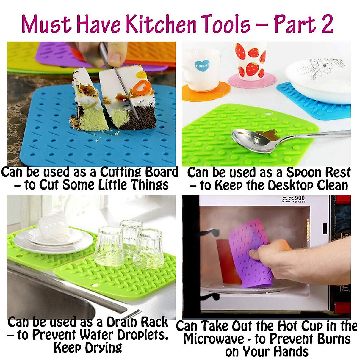 Potholder, Pot TrivetSilicone Pot Holders, Silicone Trivets, Pot Holders Heat Resistant, Hot Pad, Hot Bowl Holder, Jar Opener, Pot Spoon Holder, Non Slip, Dishwasher Available BPA Set of 6 (6.7x7in)