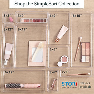 STORi SimpleSort 6-Piece Stackable Clear Drawer Organizer Set | 3" x 3" x 2" Square Trays | Small Makeup Vanity Storage Bins and Office Desk Drawer Dividers | Made in USA