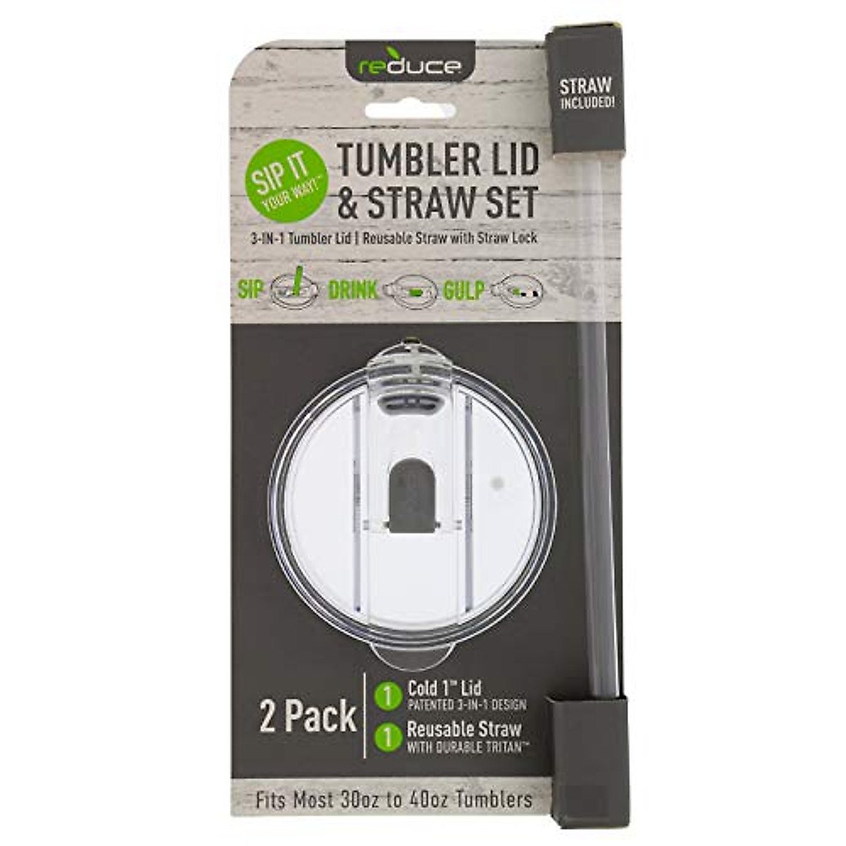 Reduce Tumbler Lid and Straw Set for 30-40 oz Tumblers/Mugs - BPA Free, Dishwasher Safe, Impact Resistant - Replace Broken, Damaged or Lost Reduce Cold 1 Straws and Lids - Large