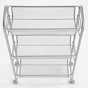 mDesign Steel Rolling Utility Cart Storage Organizer Trolley with 3 Basket Shelves for Laundry Room, Mudroom, Garage, Bathroom Organization - Holds Detergents, Hand Soap - Biro Collection, Silver