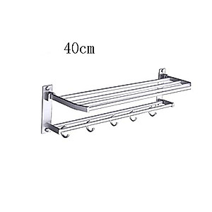 LUKEO Bathroom Towel Racks Foldable Alumimum Chrome Towel Holder Wall Mounted Towel Shelf with Hooks