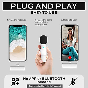 Kailas Accessories White Wireless Microphone System for iPhone & Smartphones w USB C & Lightning - Mini Mic for Podcasting, Streaming, Vlogging