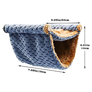 Fleece Winter Warm Rat Hammock, Double Layer Hanging Birds Nest Bed with Warm Fleece, Bird Cage Stand Perch, Hideaway Cave Bed Tent, Sleep Bed Cage Accessories for Rat Guinea Pig Chinchilla (Blue)