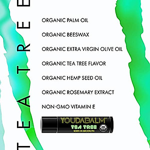 You Da Balm Organic Lip Balm, Tea Tree Flavor - 100% Natural Lip Moisturizer, USDA Certified - Lip Balm for Dry, Cracked Lips (2 Pack)