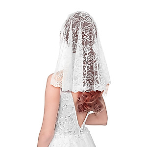 Bencailor 2 Pcs Lace Veils for Church Mantilla Catholic Veil Latin Mass Head Covering Veils for Bridal Women (Classic Style,M)