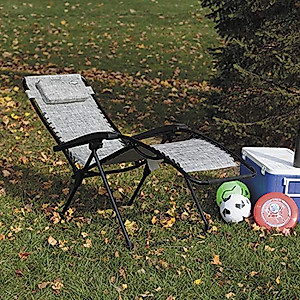 Guidesman LC-8014 Foldable Locking Weather Resistant Outdoor Steel Framed Zero Gravity Reclining Lounge Chair with Headrest Pillow, Gray