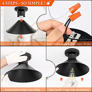 Brightever 2-Pack Industrial Semi Flush Mount Ceiling Lights, Matte Black Farmhouse Light Fixtures, Close to Ceiling Lights for Kitchen, Laundry Room, Entryway, Hallway E26 Base, Bulb not Included