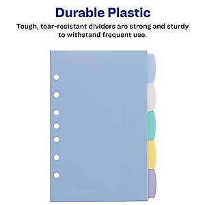 Avery Write & Erase Durable Plastic Mini Dividers for 3 Ring Binders and 7-Ring Binders, 5.5" x 8.5", 5-Tab Sets, Multicolor, 4 Binder Divider Sets (21982)