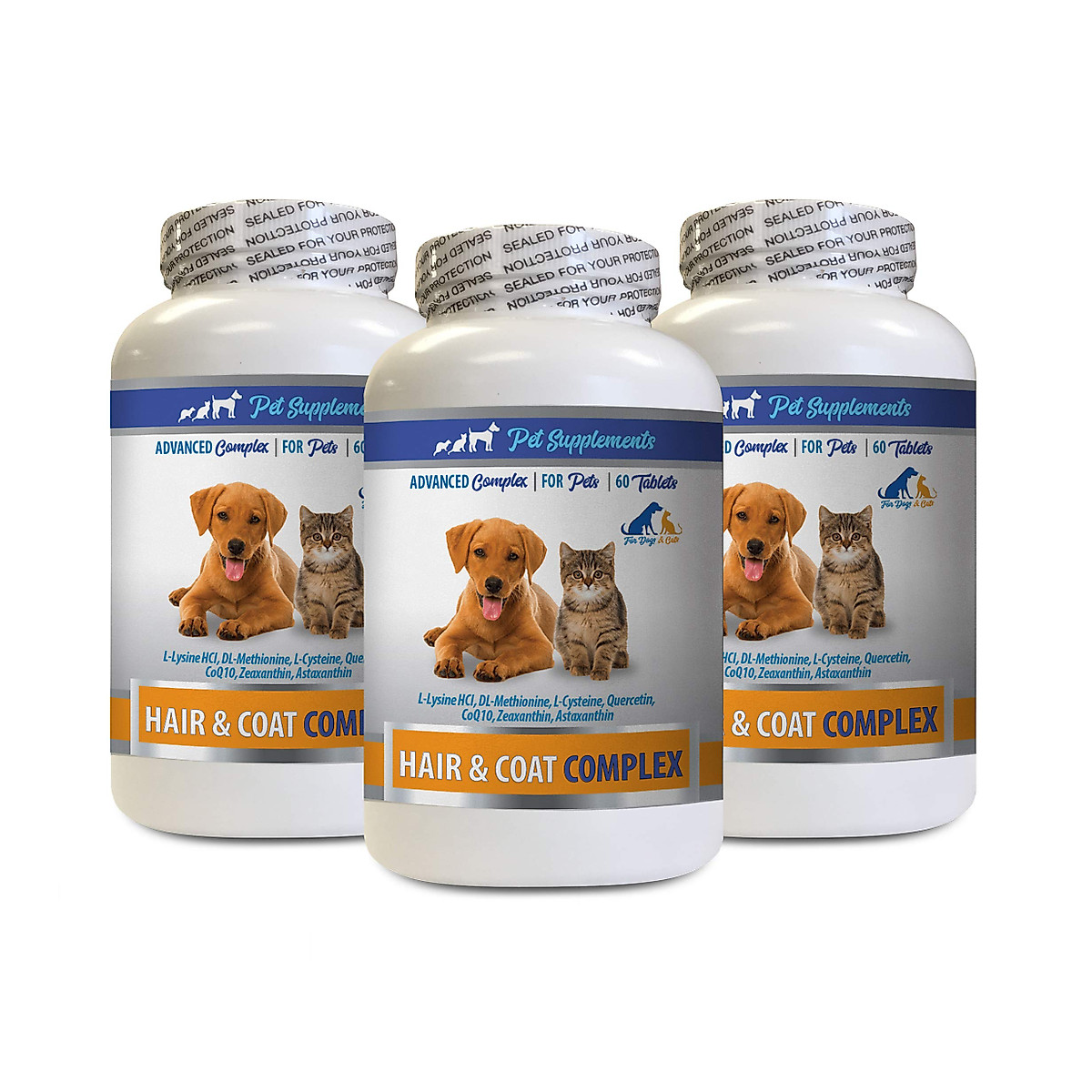 Pet Supplements cat Dry Flaky Skin - Pets Hair and Coat Complex - for Dogs and Cats - Advanced Benefits - Itch Relief - biotin for Cats - 3 Bottles (180 Tablets)