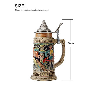 HAUCOZE Beer Stein Mug German Hunting Drinking Stanley Viking Tankard with Petwer Lid for Birthday Gifts Men Father Husband 0.6 Liter
